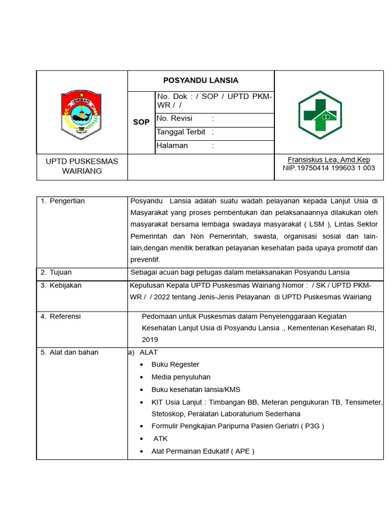 Sop Lansia Final | PDF | Kesehatan Holistik | Sains & Matematika