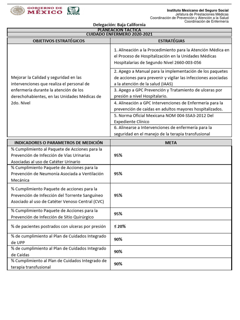 Plan Tactico Pe I | PDF | Hospital | Enfermería