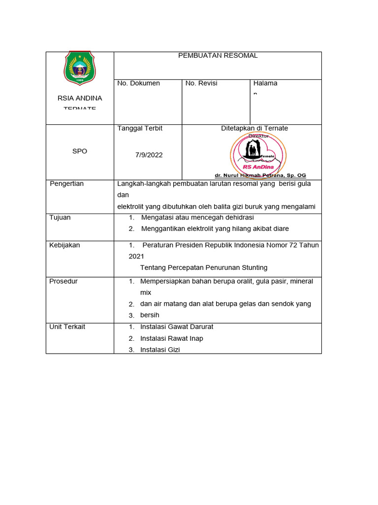 Pembuatan Resomal untuk Balita Gizi Buruk | PDF