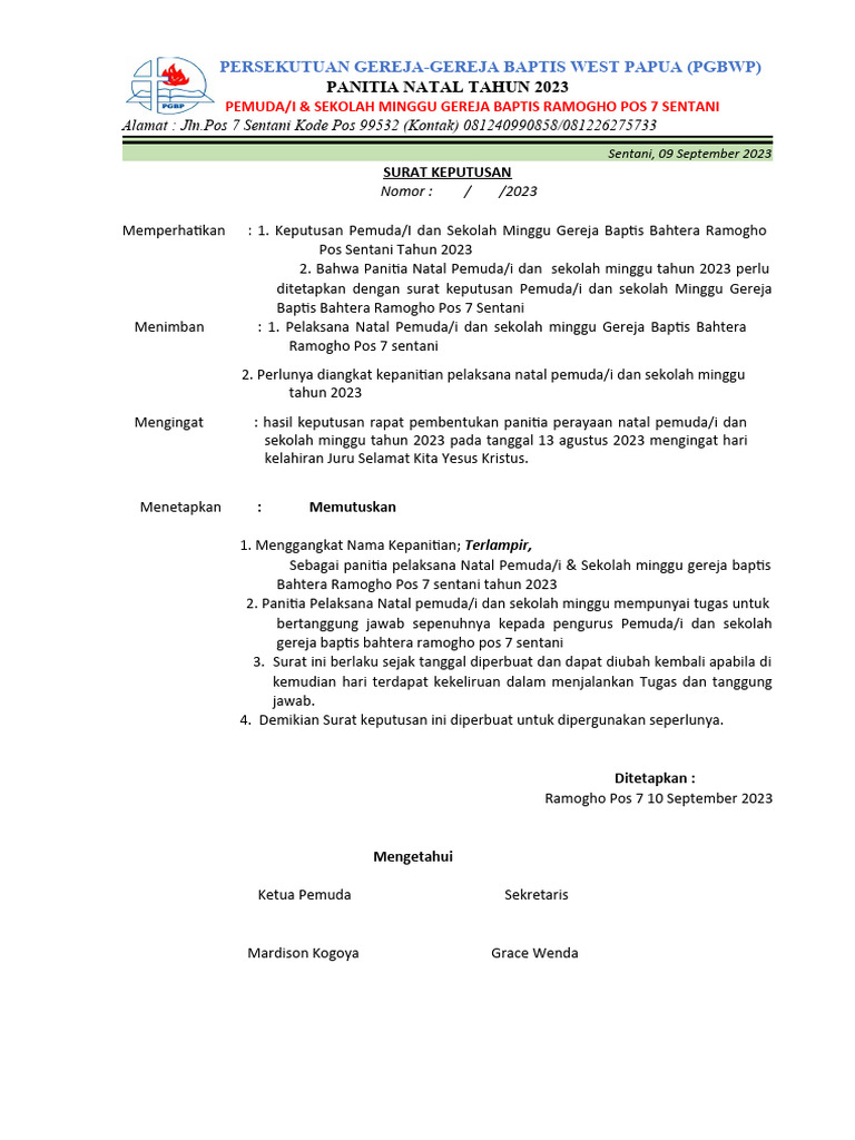 SK Panitia Natal Tahun 2023 | PDF