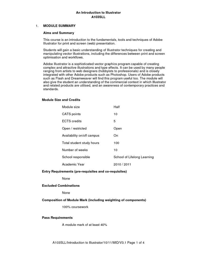 A103sll Introduction To Illustrator 2010 11 V3 1 Pdf Adobe