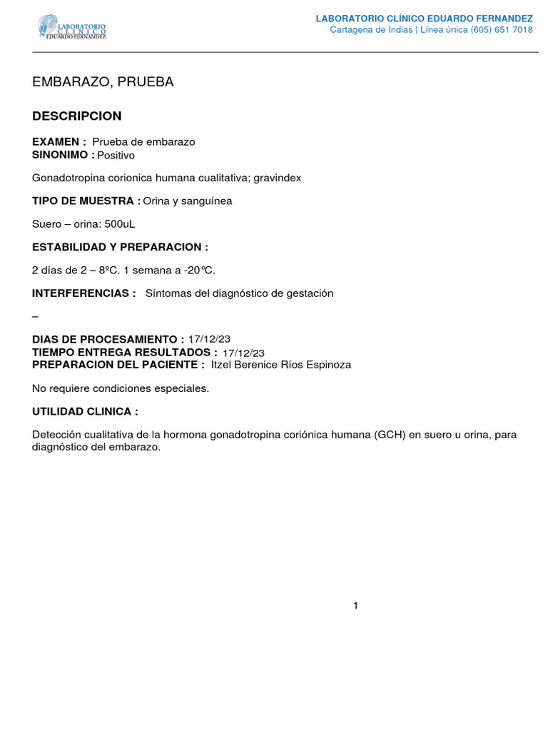 EMBARAZO, PRUEBA ... | PDF