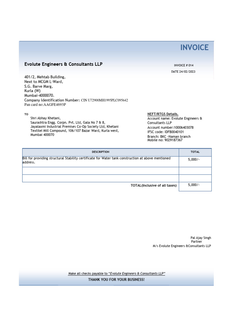 Bill For Shri Abhay Khetani Ji - 2023 | PDF | Technology & Engineering