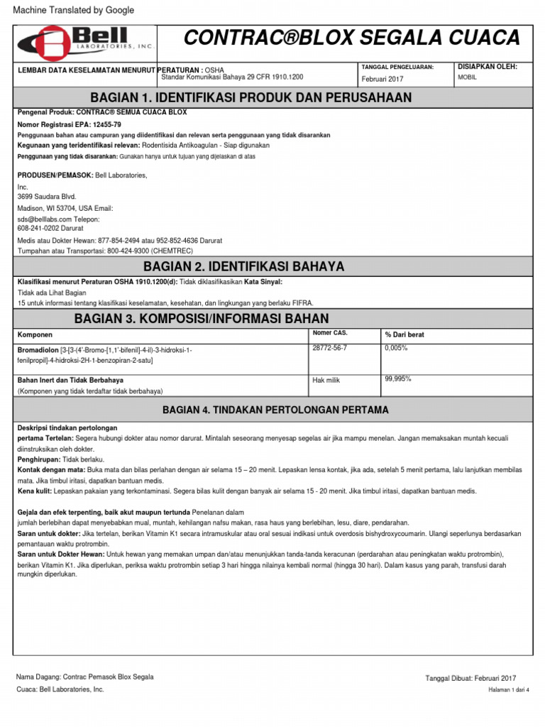 MSDS Contrac Obat Tikus Bhs Indo | PDF