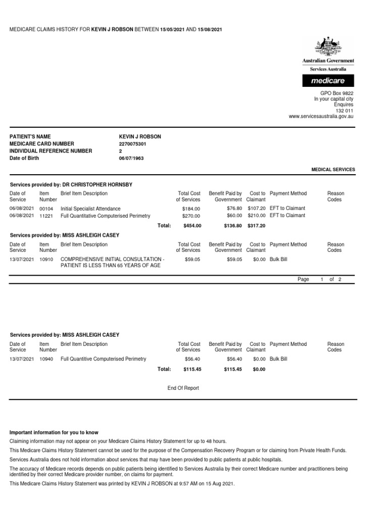 Claim History Statement | PDF | Medicine | Health Economics
