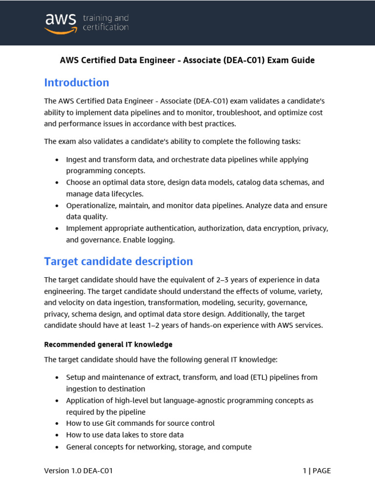 AWS Certified Data Engineer Exam Guide | PDF | Amazon Web Services | Data