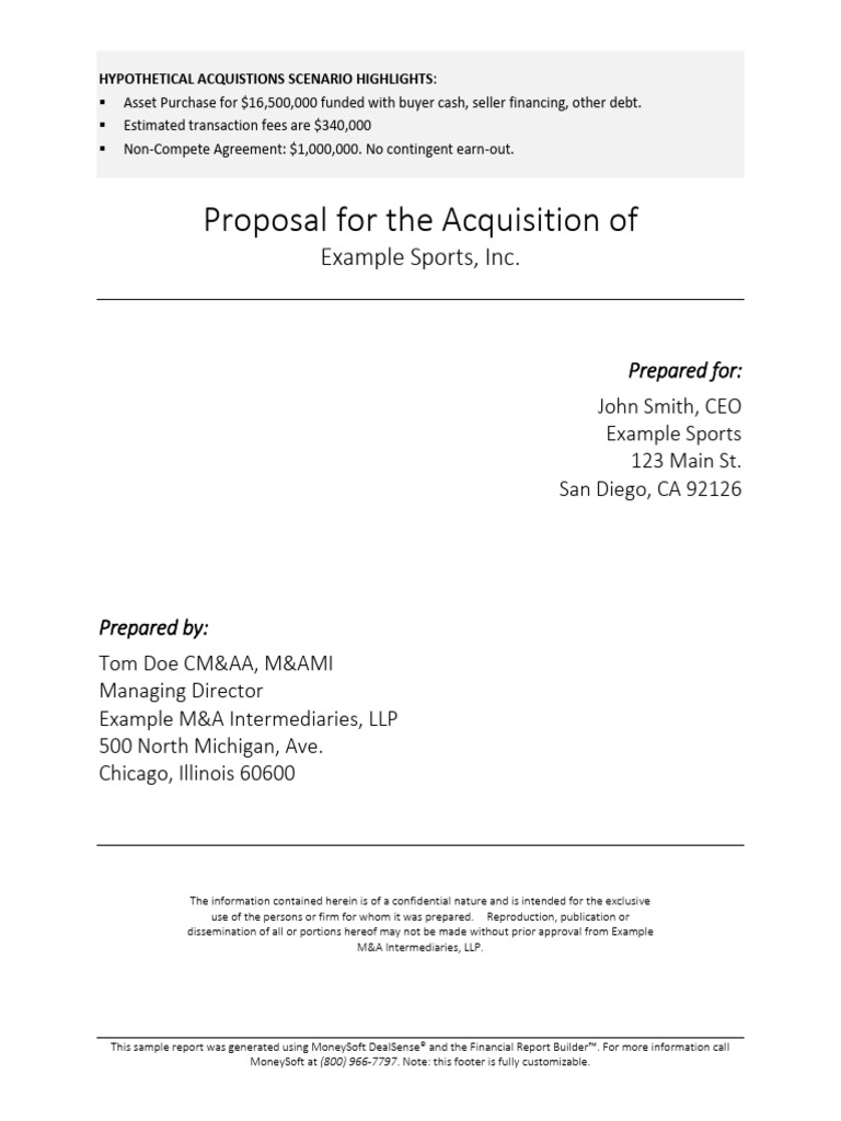 Buy Side Acquisition Proposal Sample | PDF | Equity (Finance) | Income ...