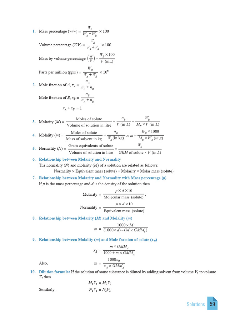 Chemistry - Class 12 Imp Formula ND Reactions | PDF | Molar ...