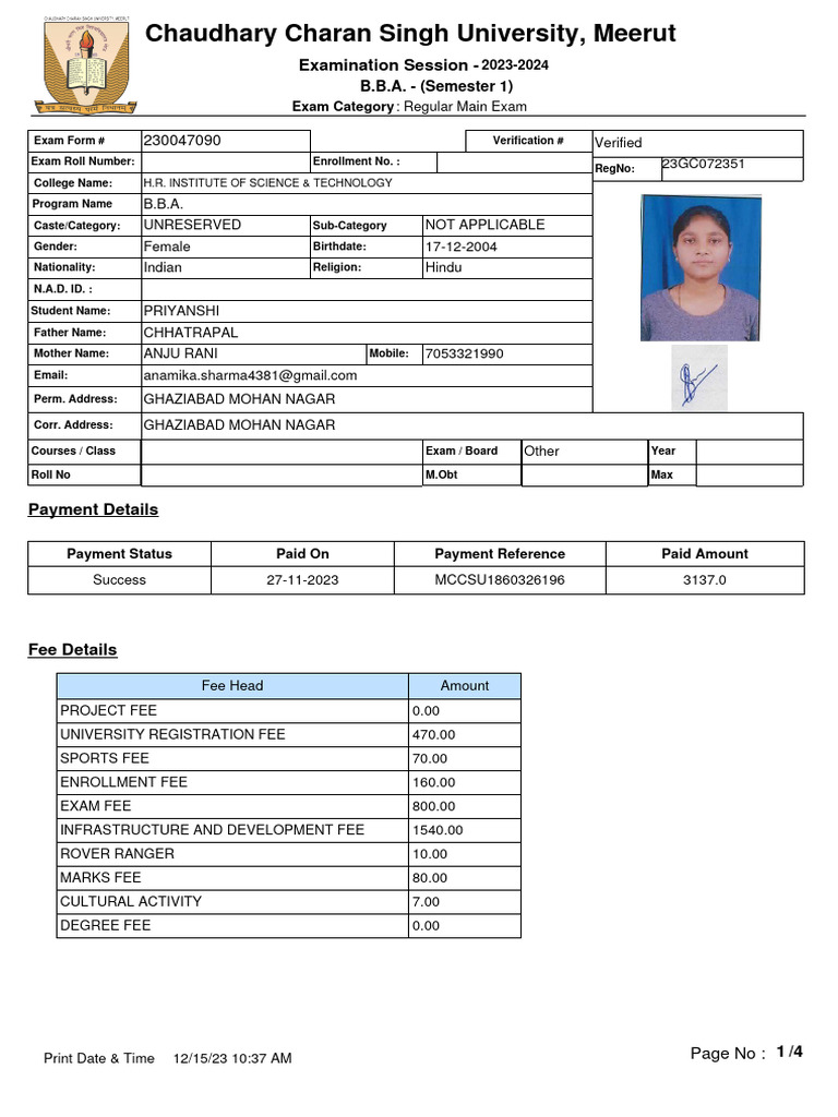 Student Exam Form | PDF | Business | Behavioural Sciences