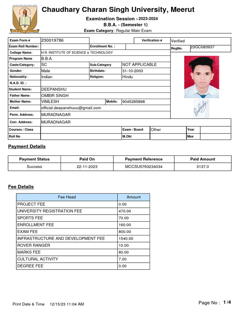 Student Exam Form | PDF | Science | Qualifications