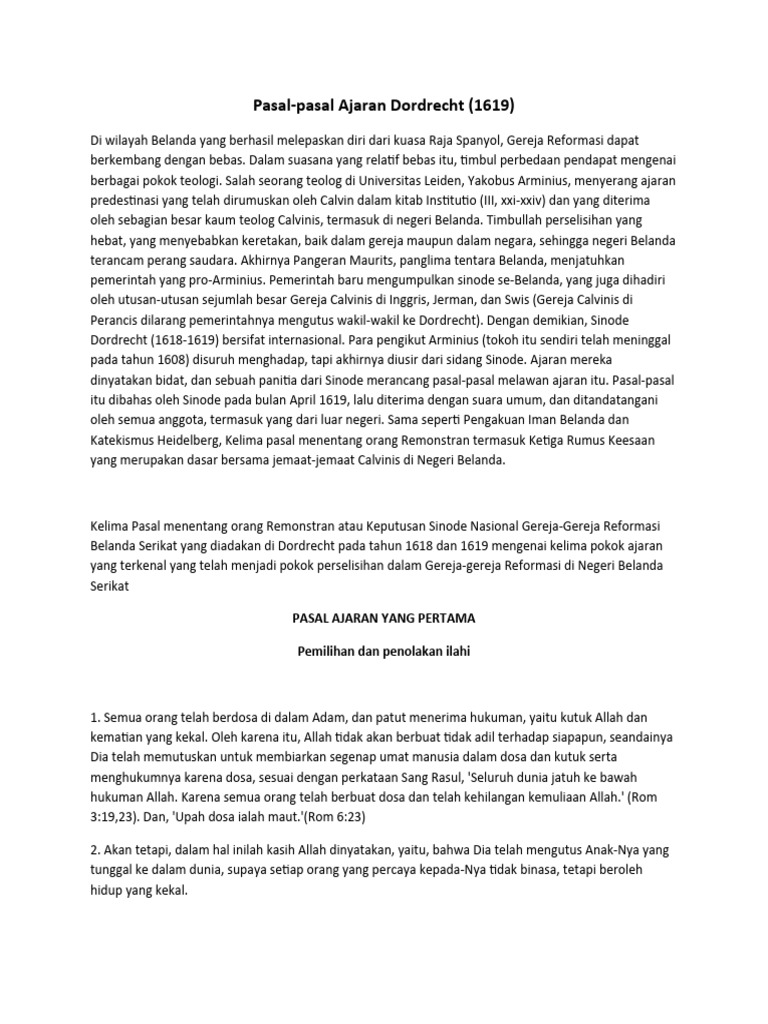 Pasal-Pasal Ajaran Dortdrech-WPS Office | PDF | Politik | Agama & Spiritualitas