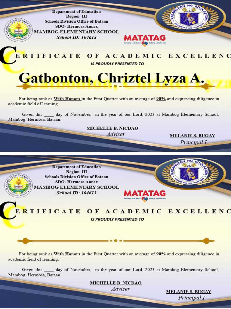 Certificate-For-Honors Achiever 2023-1-1 | PDF