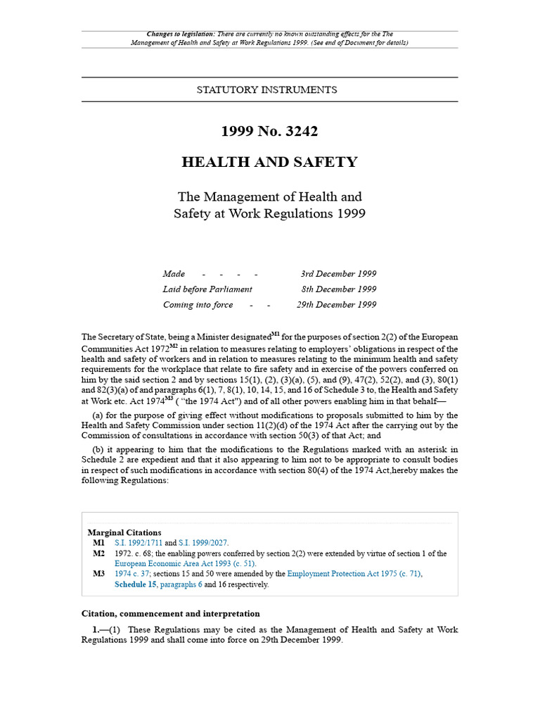 MHSWR 1999 01 | Download Free PDF | Occupational Safety And Health ...