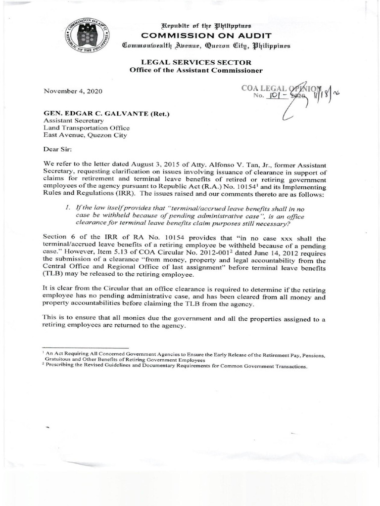 COA Legal Opinion 101-2020 | PDF