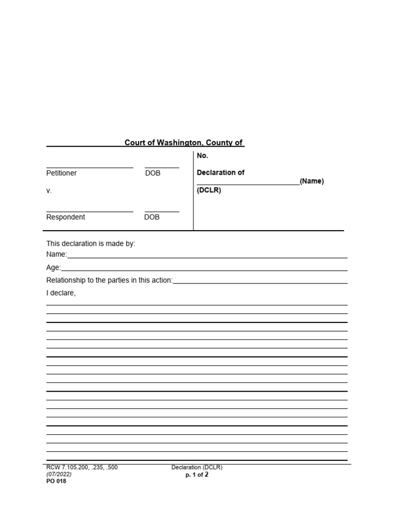 Washington State Declaration Form PO 018 | PDF | Law