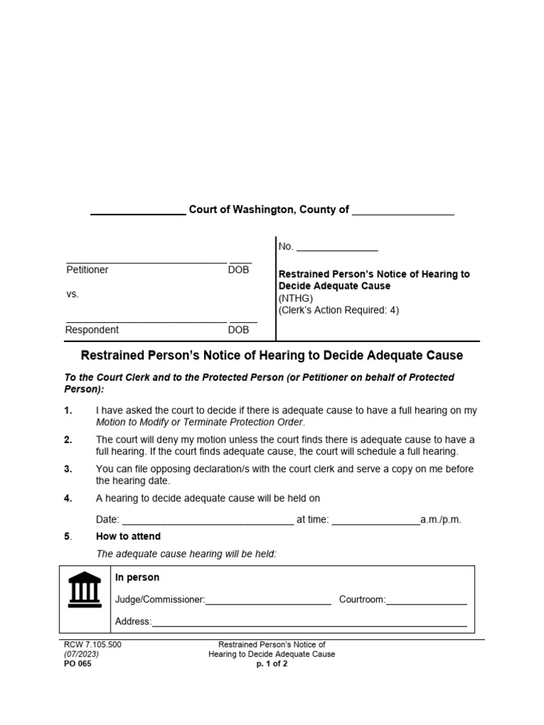 Notice of Hearing for Protection Order | PDF | Restraining Order | Judiciaries