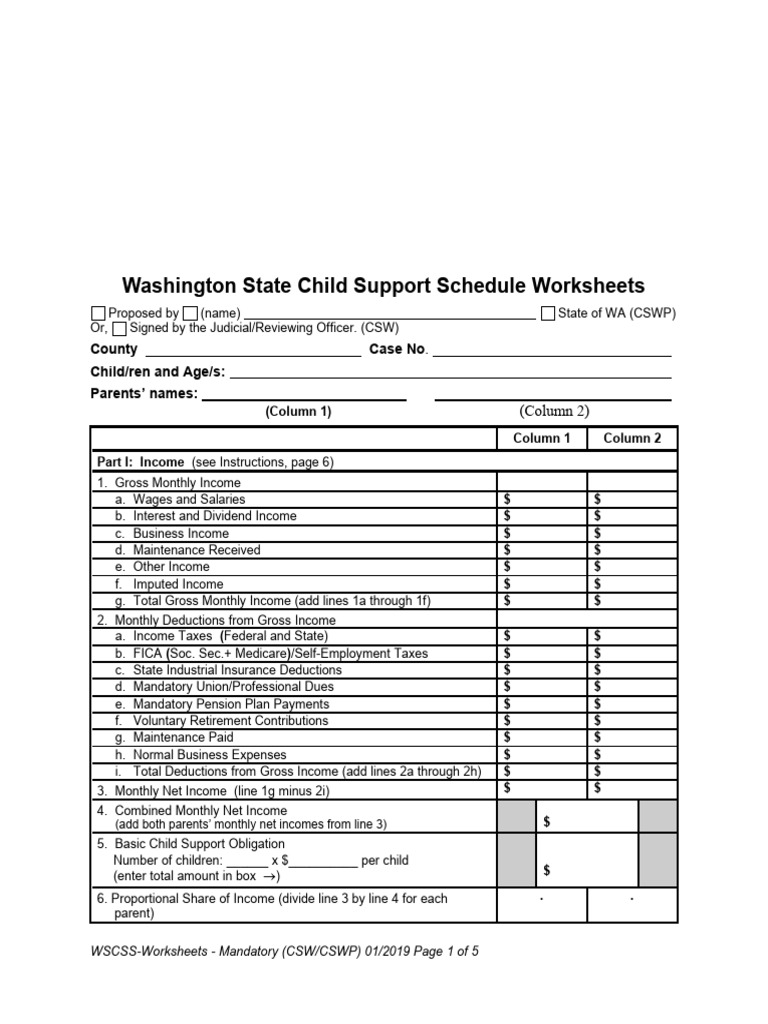 WSCSS - Worksheets2019 01 | PDF | Child Support | Income
