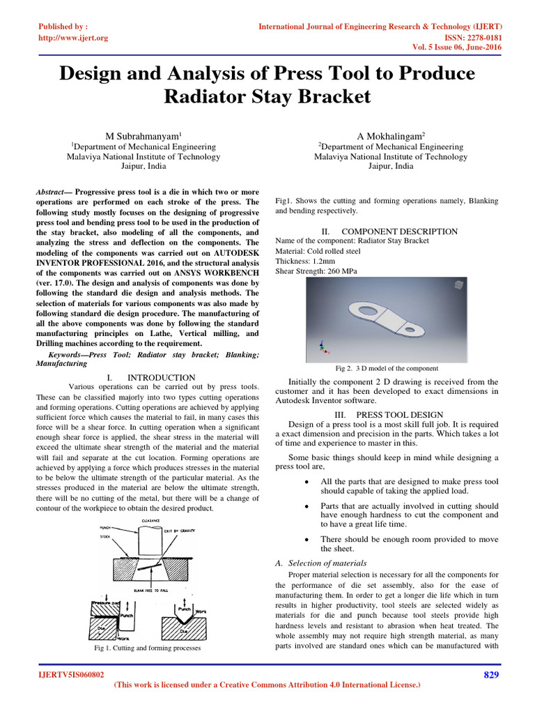 Design and Analysis of Press Tool To Produce Radiator Stay Bracket ...