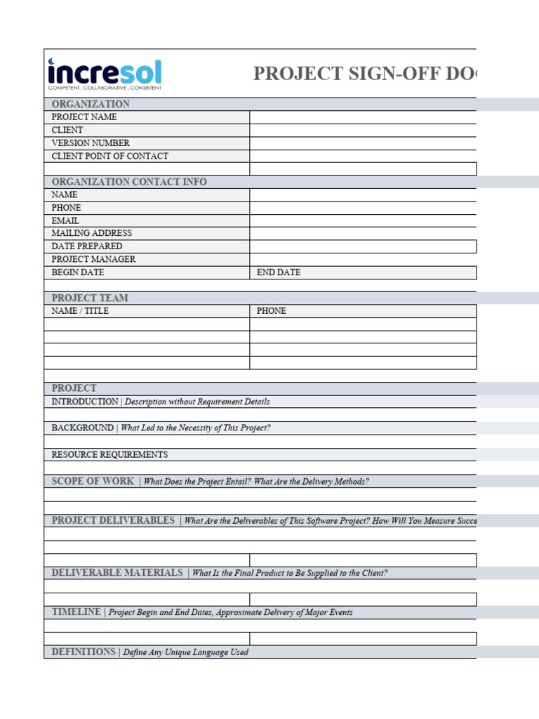 Sign Off Template | PDF