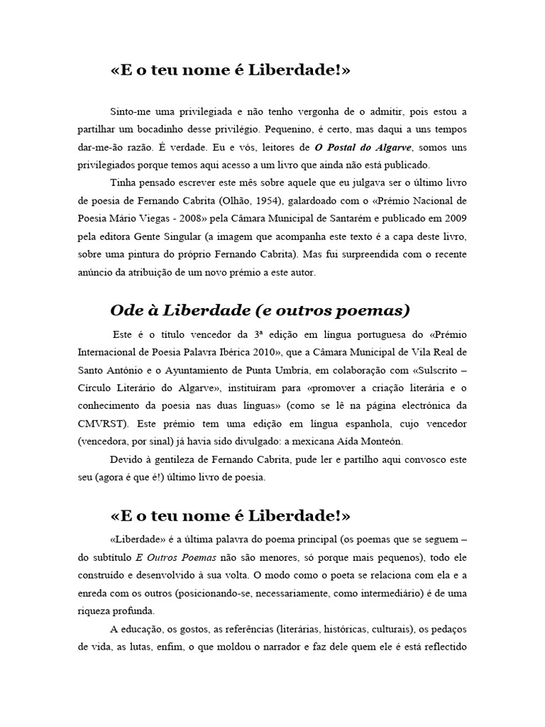 E o Teu Nome É Liberdade! | PDF | Poesia | Orfeu