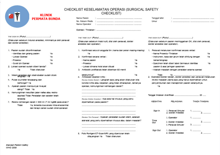 Form Surgical Safety Checklist | PDF | Sains & Matematika