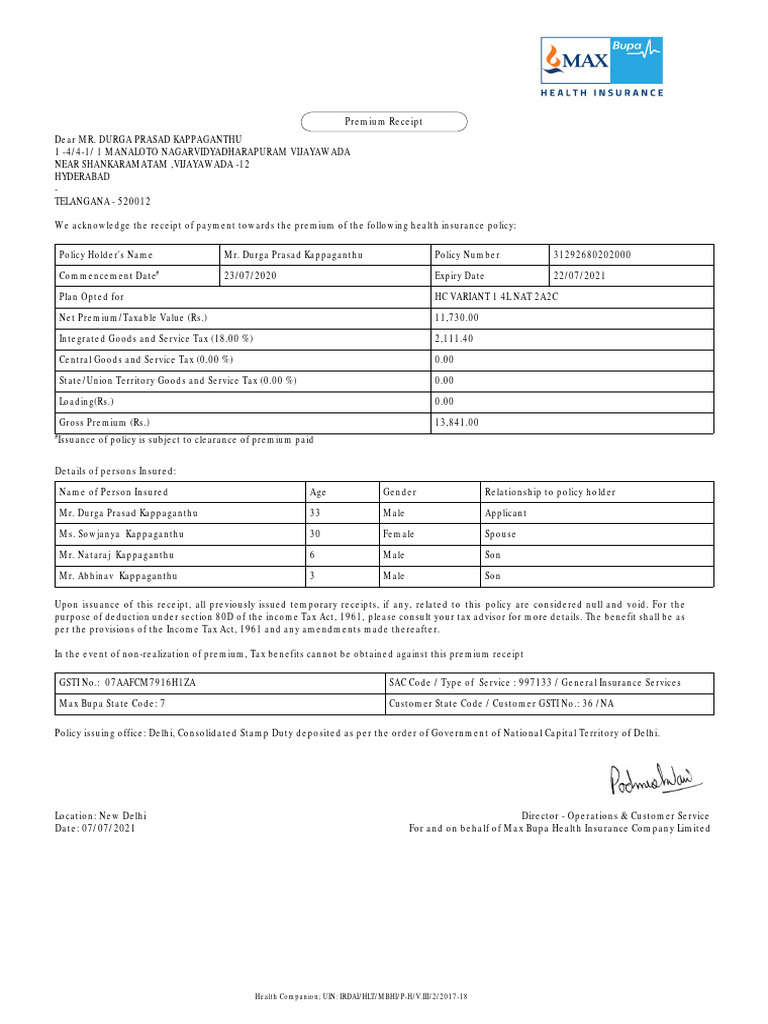 PremiumReceipt | PDF | Insurance | Taxes