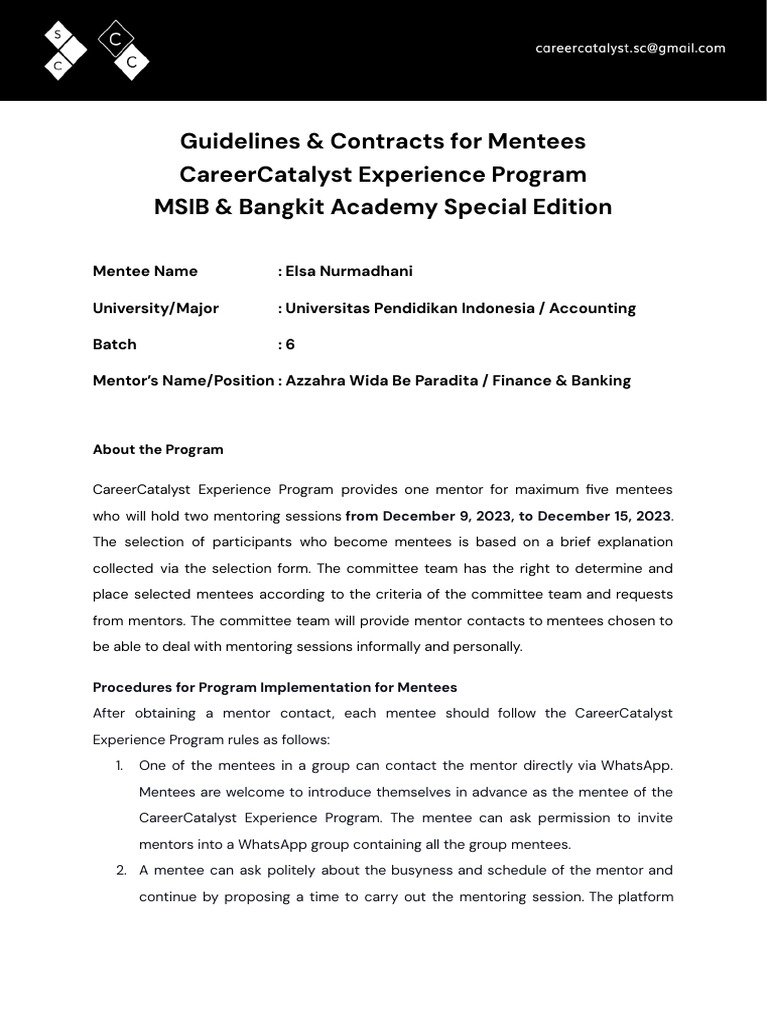 Guidelines & Contracts Mentees CCEP MSIB & Bangkit Academy Special ...