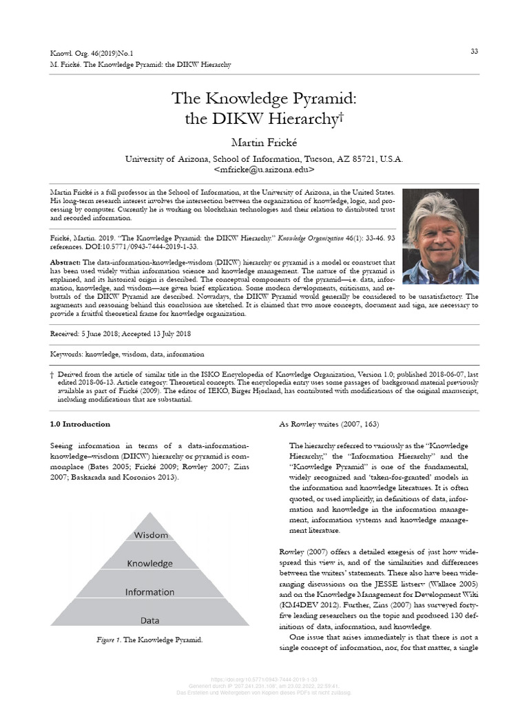 The Knowledge Pyramid: The DIKW Hierarchy: Martin Frické | PDF ...
