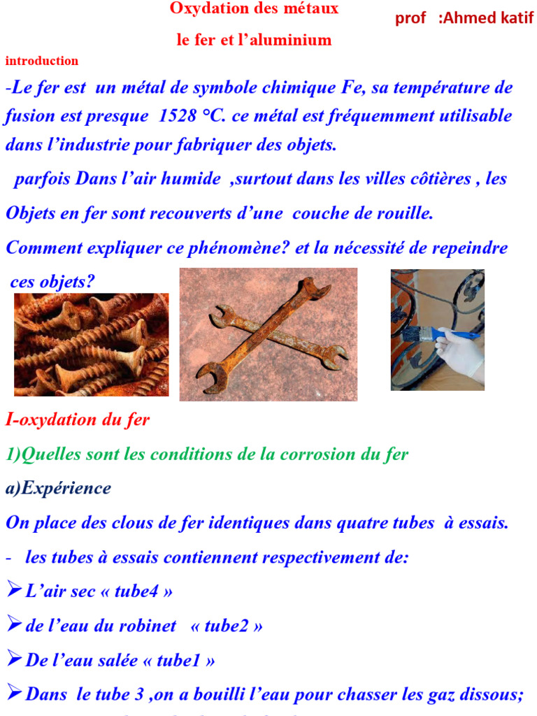Oxydation du Fer et de l'Aluminium | PDF | Rouille (oxyde) | Fer