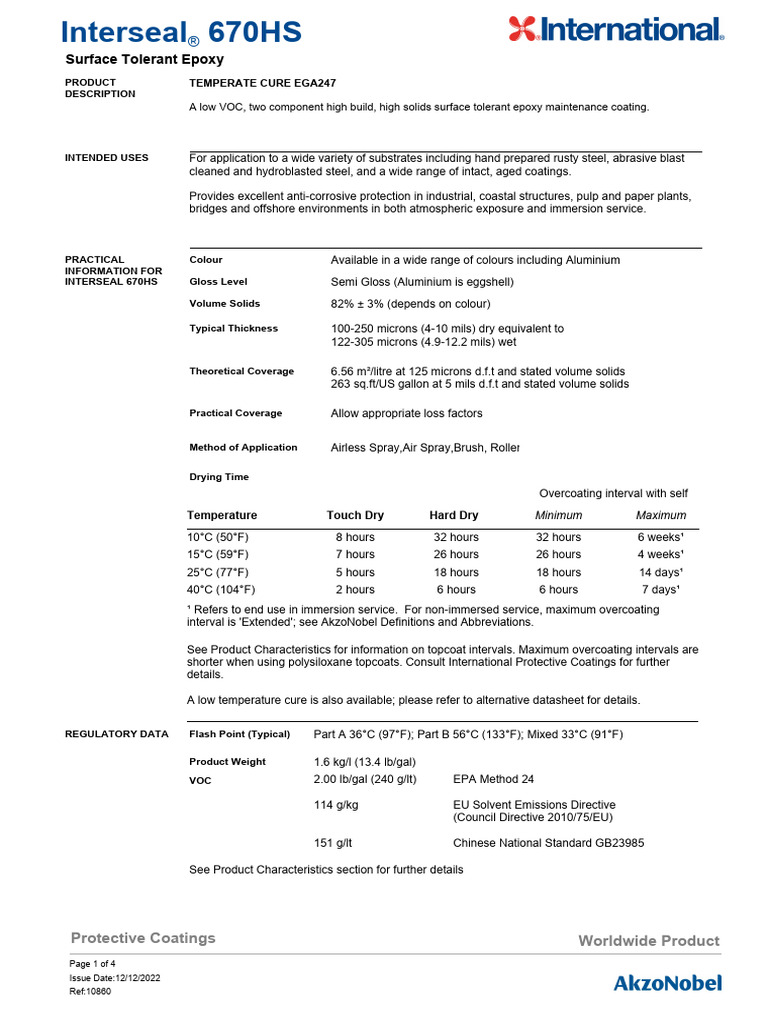 INTERSEAL 670HS Temperate | PDF | Epoxy | Water