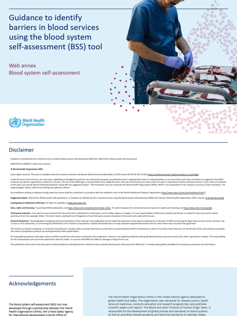 Guidance To Identify Barriers in Blood Services Using The Blood System Self-Assessment (BSS ...