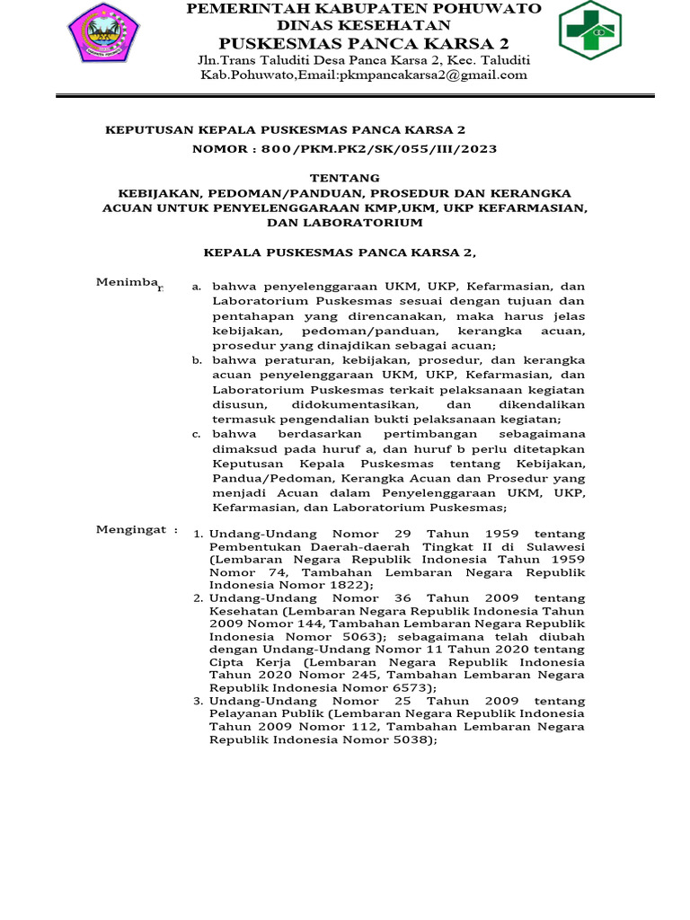1.2.2 Ep 2 SK Kebijakan, Pedomanpanduan, Prosedur Dan Kerangka Acuan Untuk Penyelenggaraan KMP ...
