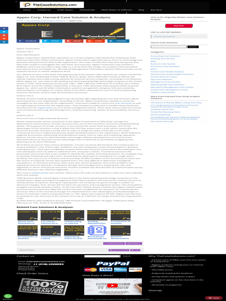 Appex Corp. Case Solution and Analysis, HBR Case Study Solution & Analysis of Harvard Case ...