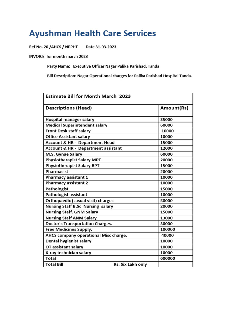March 2023 Hospital Invoice Summary | PDF
