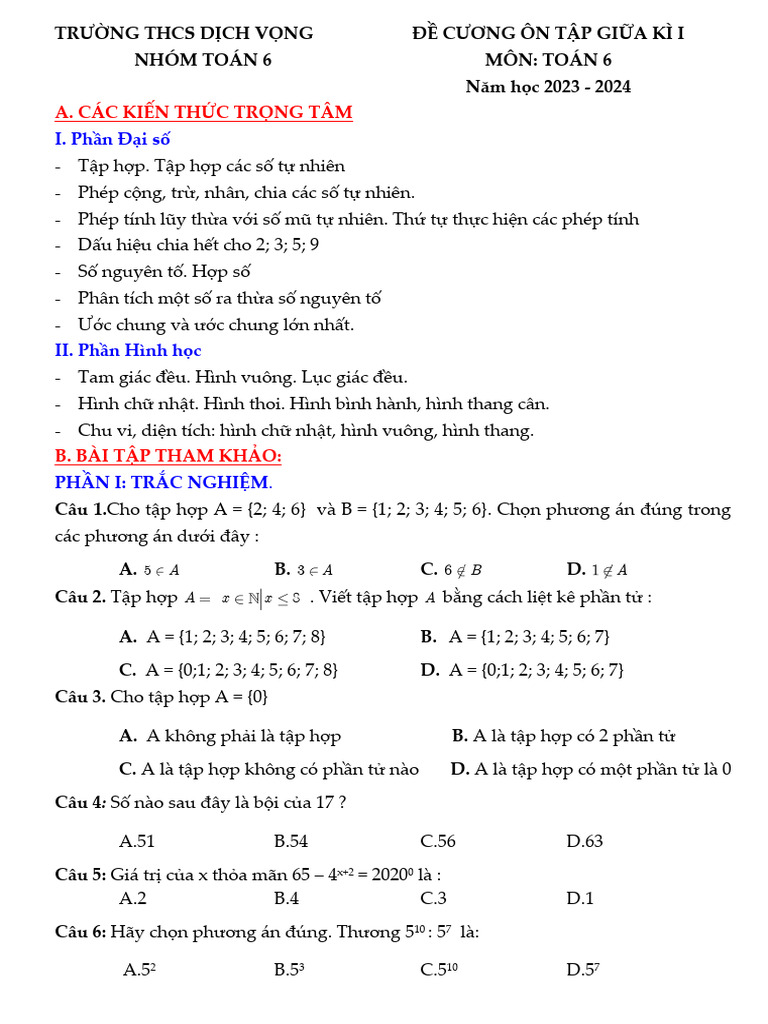 ĐC Gki - Toán 6 23-24 | PDF