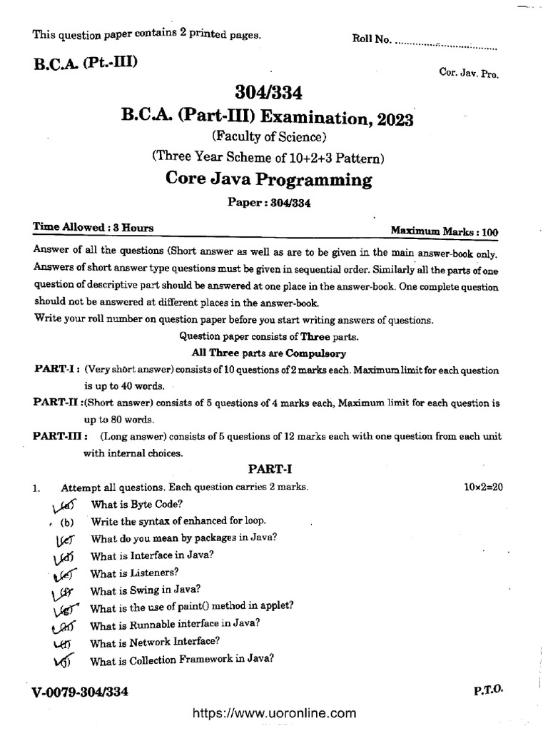 Bca Part 3 Core Java Programming 304 334 2023 | PDF