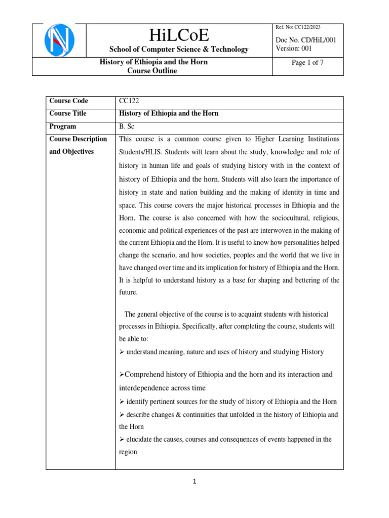 History of Ethiopia and the Horn Course | PDF | Ethiopia | Horn Of Africa