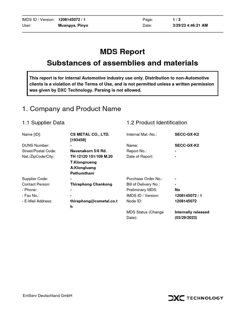 IMDSReport - SECC-GX-K2 KSP | Download Free PDF | Chemical Substances ...