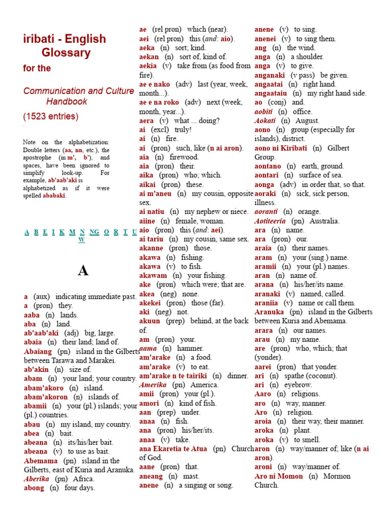 Dictionary Kiribati Language | PDF