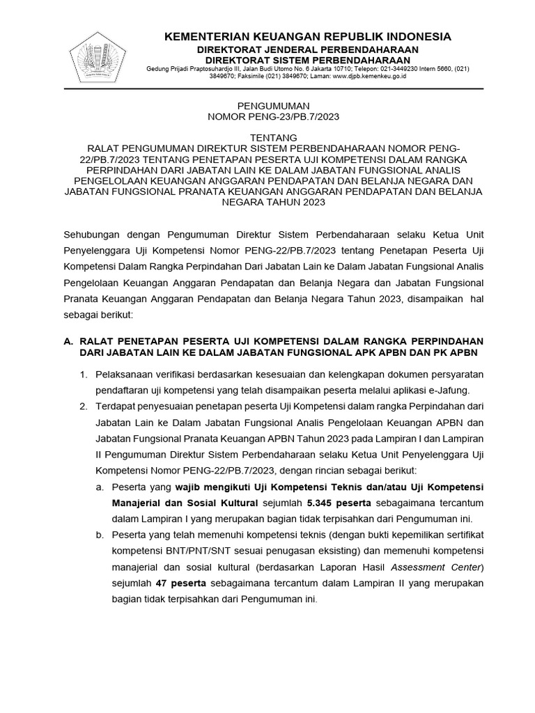 PENG-23-PB.7-2023 - Ralat PENG-22 - PB.7 - 2023 - Penetapan Peserta Ukom Perpindahan Abatan Ke ...