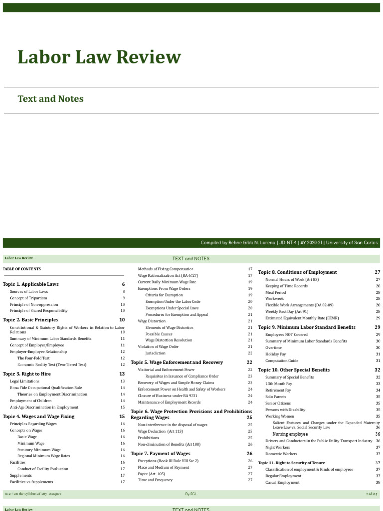 LAB Labor Law Review TEXT and NOTES Full | PDF | Labour Law | Employment