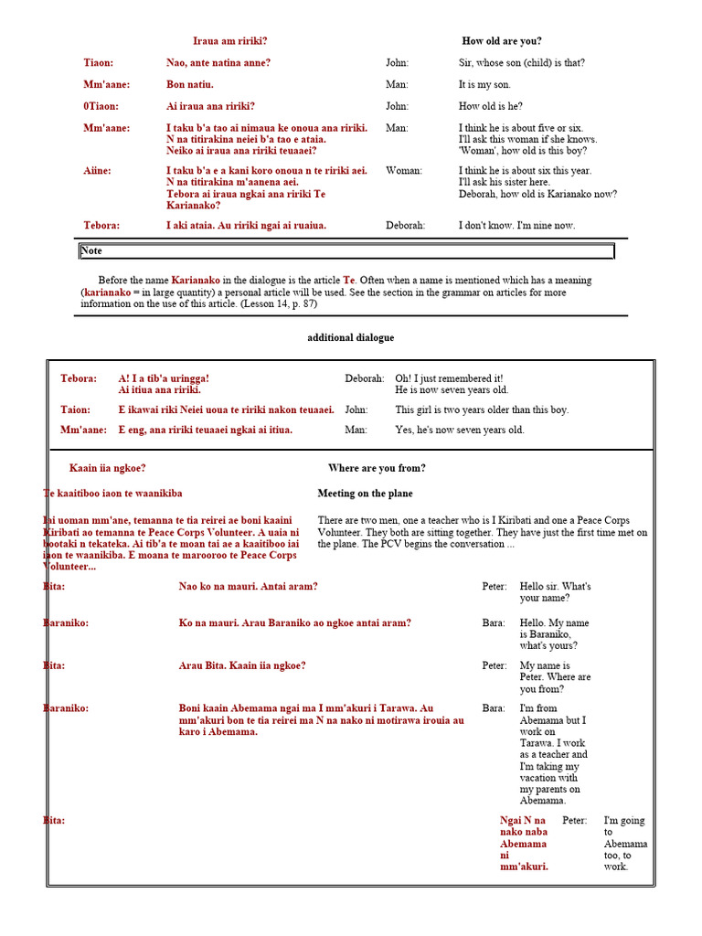 Kiribati Language Lesson 2,3,4,5 | PDF | English Language | Vowel