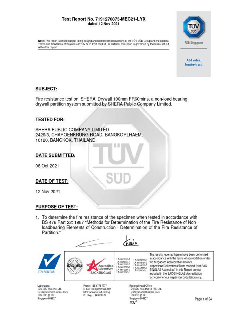 Fire Resistance Test Report for SHERA Board | PDF | Thermocouple | Pressure