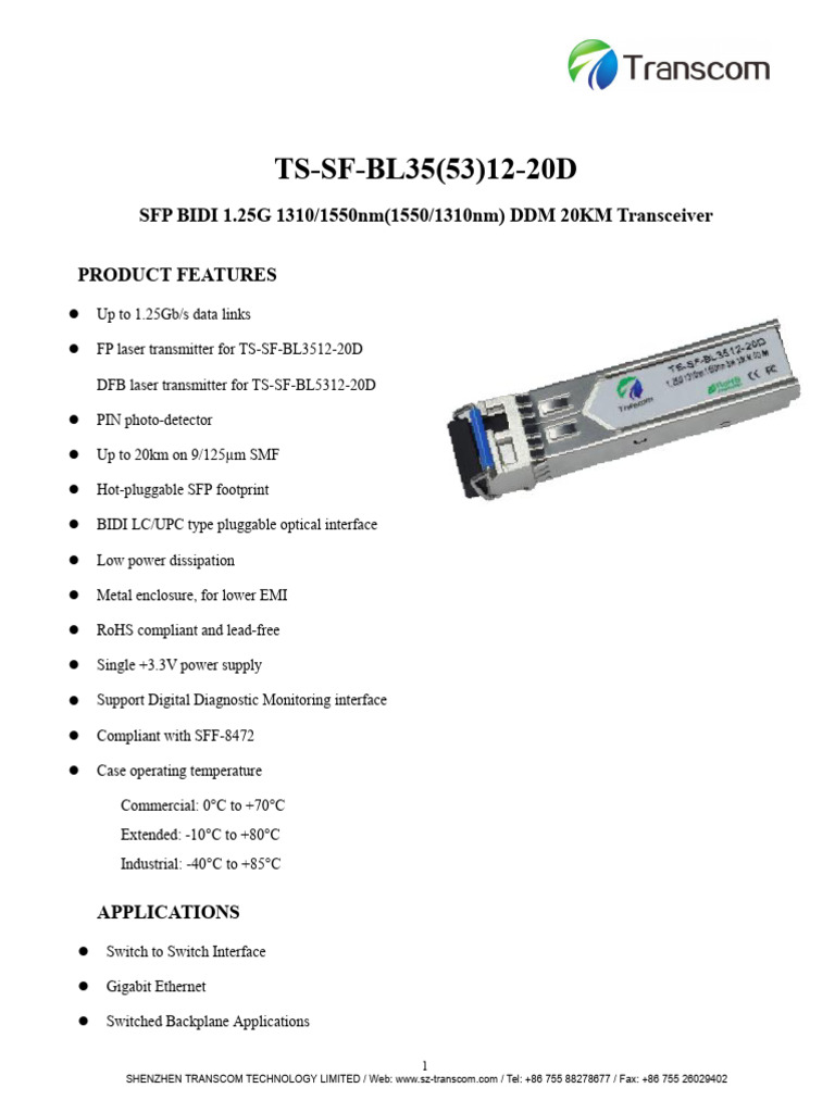 Datasheet SFP 1G | PDF | Electronics | Computer Engineering