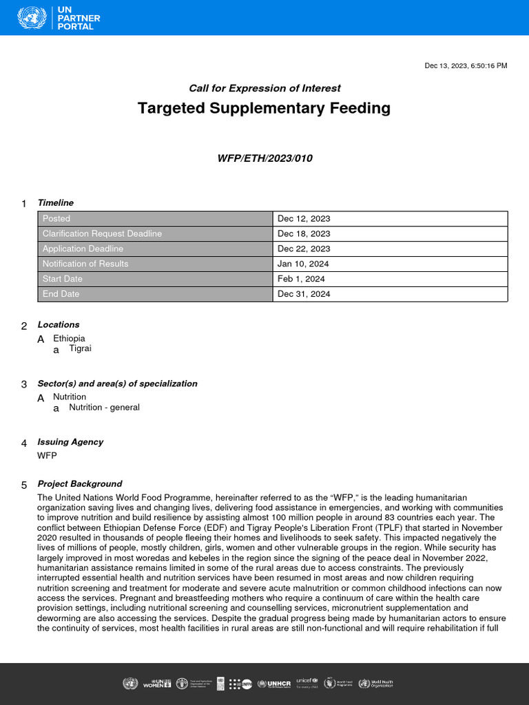 Targeted Supplementary Feeding | PDF | World Food Programme | Malnutrition