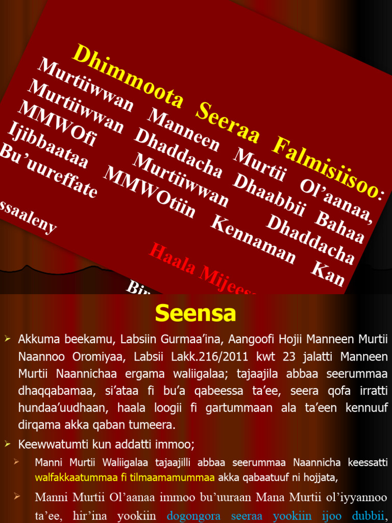 Dhimmoota Falmisiisoo Adda Addaa | PDF