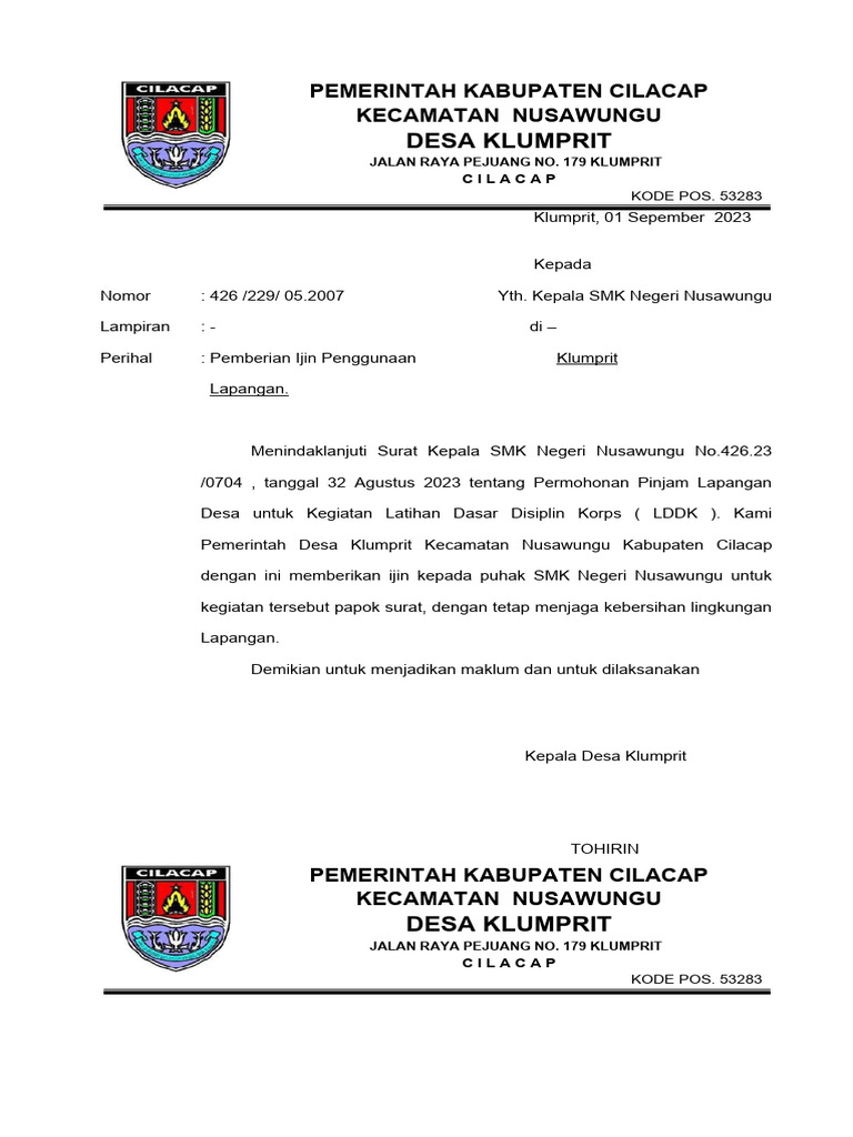 Surat Jawaban SMK (LDDK) | PDF