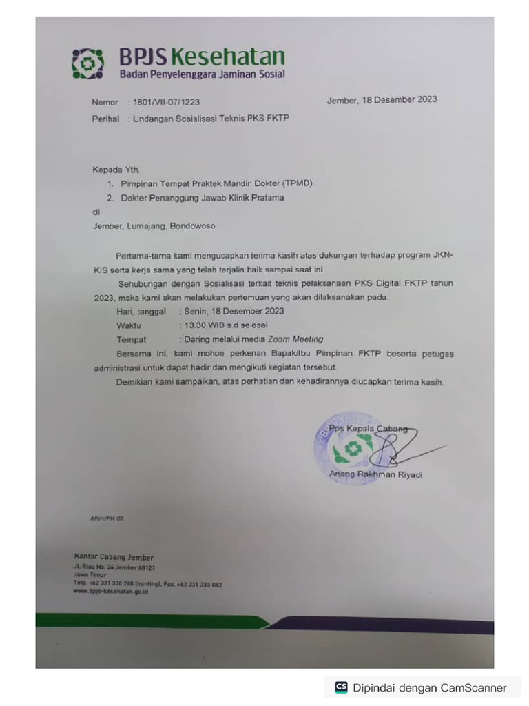 1801 Undangan Sosialisasi PKS Digital TPMD Dan Klinik Pratama | PDF