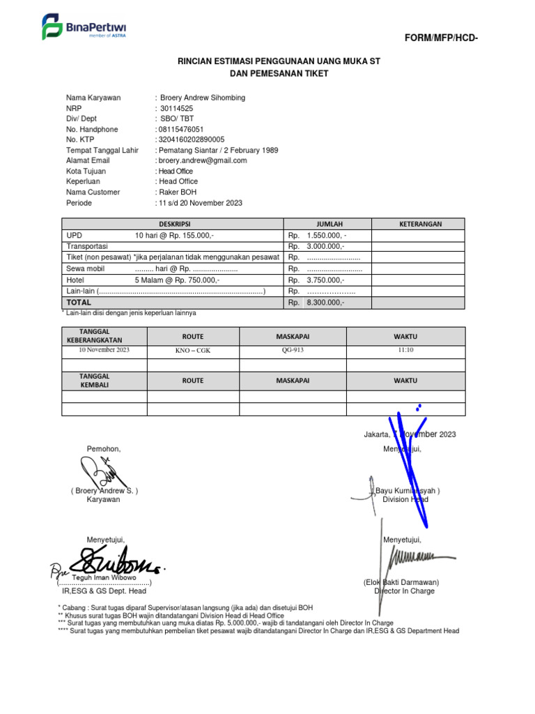 Form ST Dan Tiket Broery Raker BOH-1 | PDF