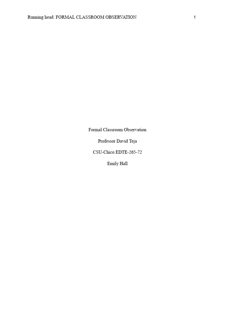Formal Classroom Observation | PDF | Teachers | Classroom